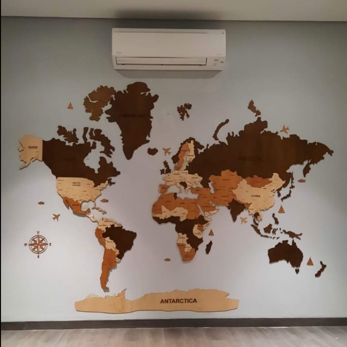 Jual World Map Decor / Hiasan Dinding Peta Dunia Kayu Layer Size L ...