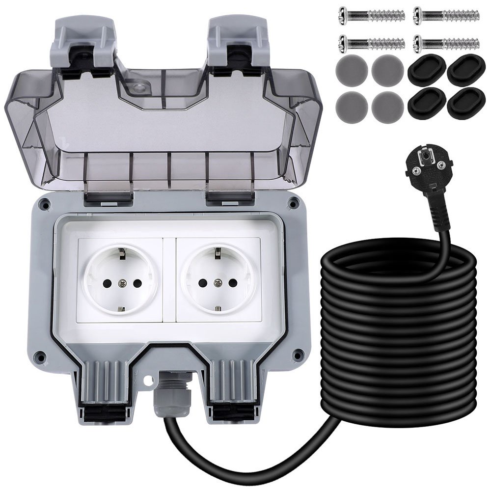 Jual &10M Extension Cable EU Outdoor Weatherproof Sockets 2 Gang 16A ...