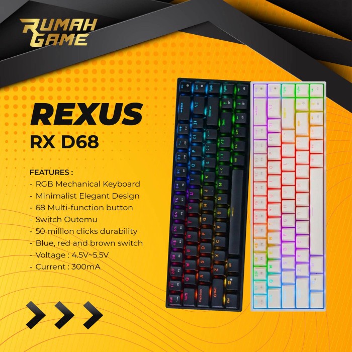 Jual Rexus Daiva RX-D68 RGB 60% Mechanical Gaming Keyboard - Hitam ...