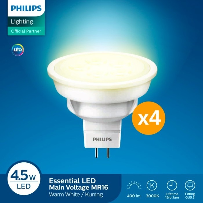 Jual Philips Paket 4X Lampu Ess LED MR16 4.5-50 830 - Kuning | Shopee ...
