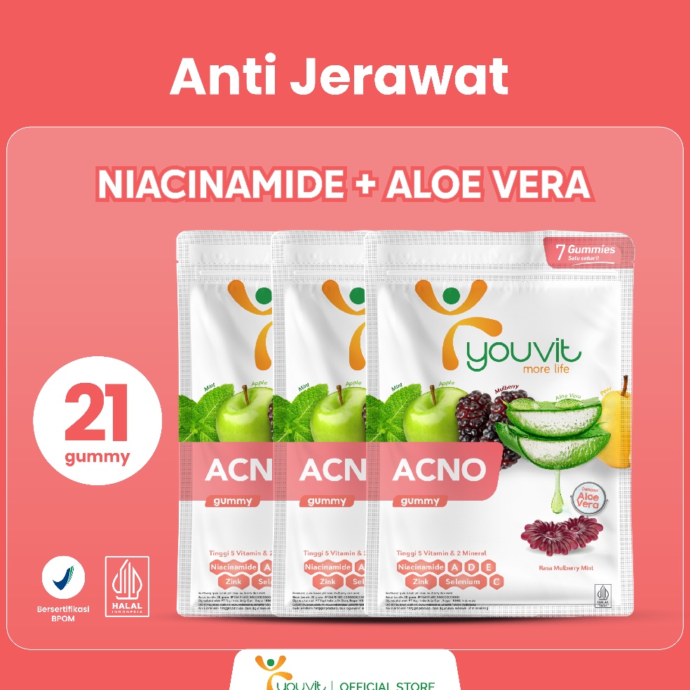 Jual Best Product.. Niacinamide Gummy untuk Anti Jerawat | Youvit AcNO 21 Hari dengan Vitamin A ...