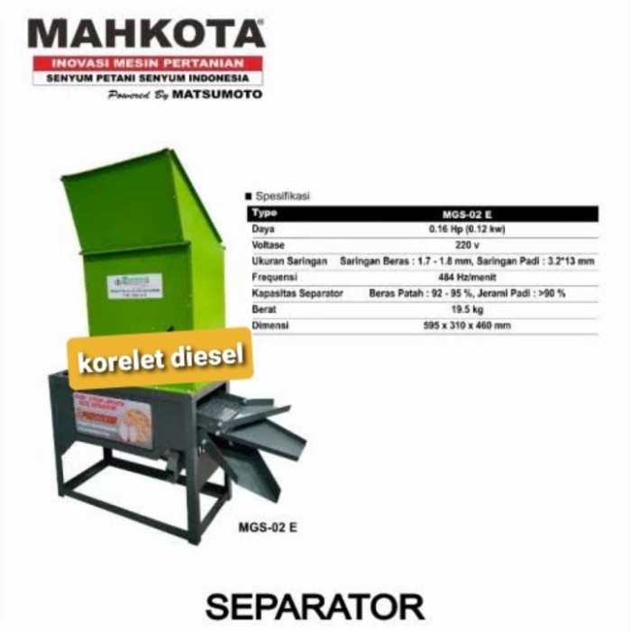 Jual Mesin Pemisah Beras Patah Gabah & Biji Bijian Separator Mahkota ...