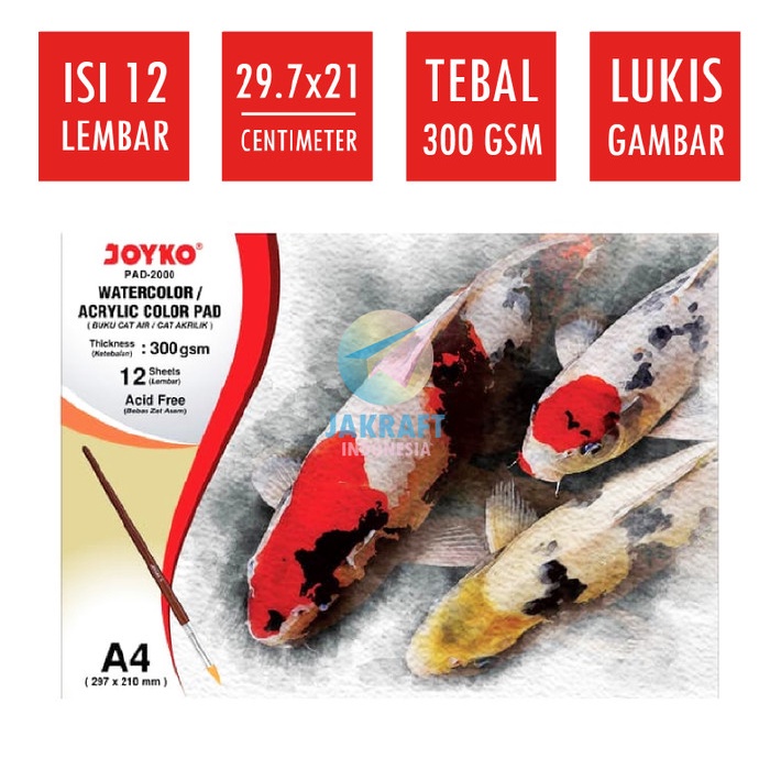 Jual Kertas Kanvas Lukis A4 300 Gsm Cat Air Watercolor Akrilik Pad Joyko | Shopee Indonesia
