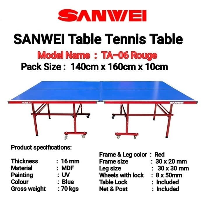 Jual Meja Pingpong Tenis Meja Sanwei TA 06 Rouge | Shopee Indonesia
