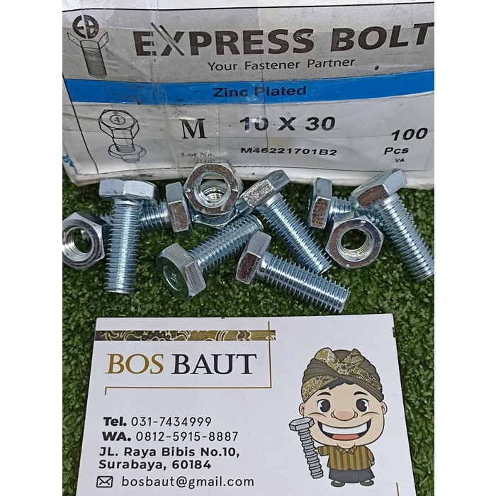 Jual Baut Mur Besi Baut Mur Hexagon Besi M10X30 Putih P1.5 (Kunci 17) | Shopee Indonesia