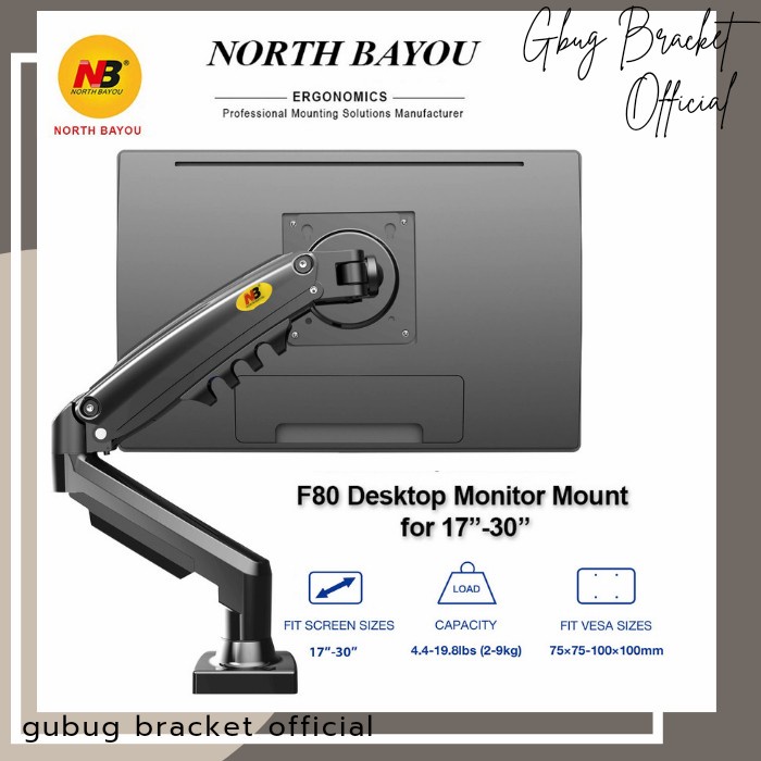Jual [Ori] Bracket Tv Monitor Led Stand Jepit Meja North Bayou Nb F80 17-30 Inch Berkualitas ...