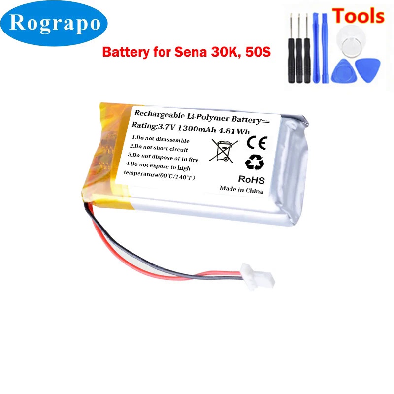 Jual New 3.7V 1300mAh Li-Polymer Battery For Sena 30K, Sena 10S,20S ...