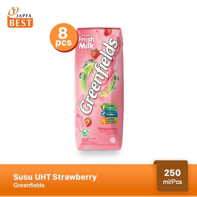 Jual "| susu greenfields uht strawberry 250 ml - isi 8 pcs | Shopee ...