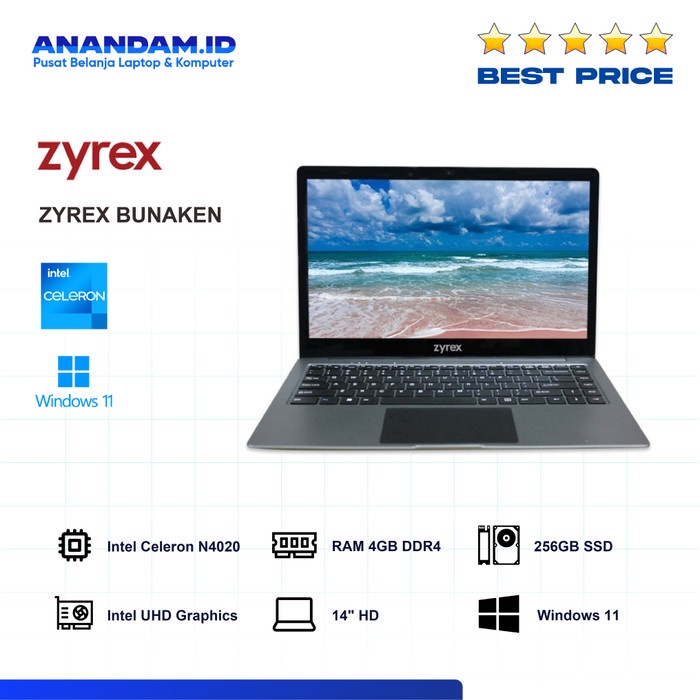 Jual Laptop ZYREX BUNAKEN - Intel N4020 RAM 4GB 256GB SSD+64GB W10 | Shopee Indonesia