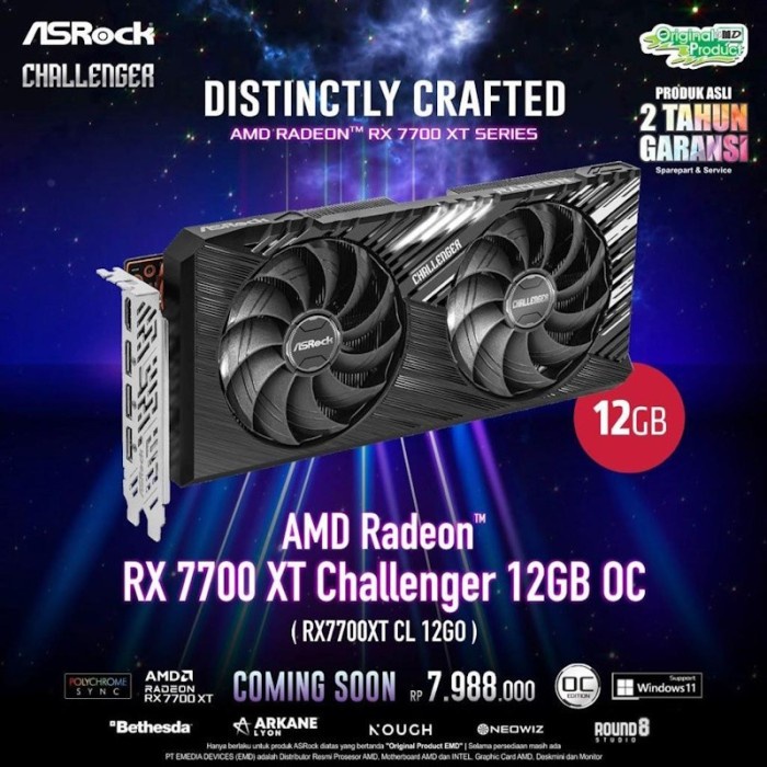 Jual VGA ASRock AMD Radeon RX 7700 XT 12GB GDDR6 Challenger 12G OC ...