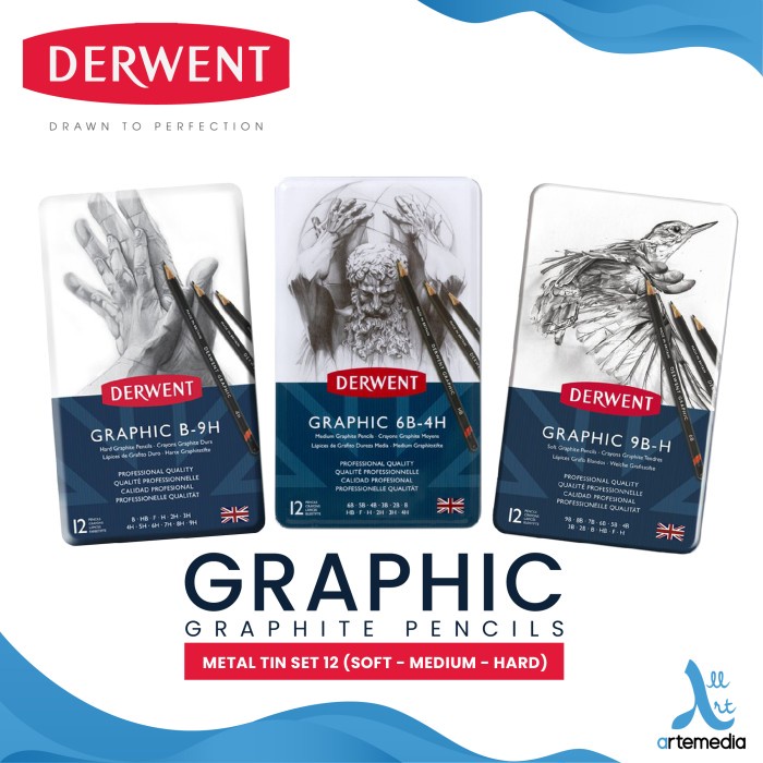 Jual Pensil Gambar Derwent Graphic Pencil 12 Metal Tin Drawing Sketching | Shopee Indonesia