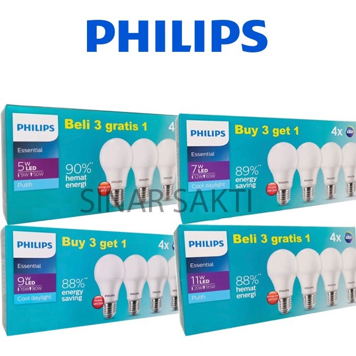 Jual PHILIPS PAKET LAMPU LED ESSENTIAL 5W 7W 9W 11W PUTIH MULTIPACK | Shopee Indonesia