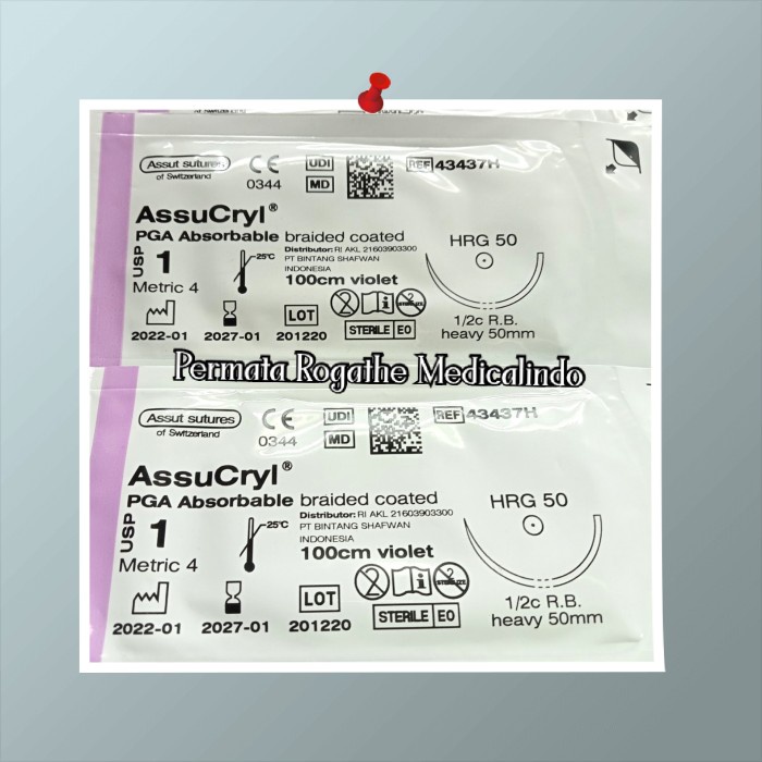 Jual Benang Bedah Assucryl 1 HRG 50 PGA 43437H Jarum Taper / Assut ...