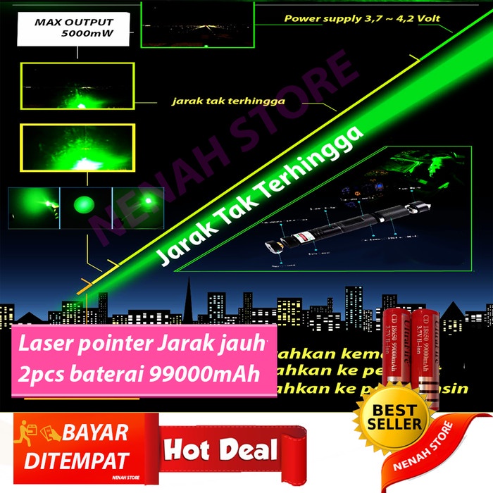 Jual ORIGINAL GREEN LASER POINTER 500Mw JARAK HINGGA 22 KILOMETER ...