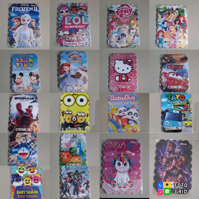 Jual KARTU UNDANGAN doraemon KARAKTER traktor cocomelon sanrio kuromi ...