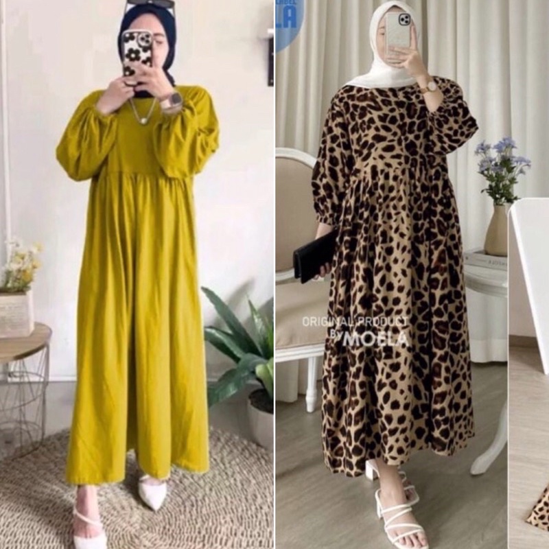 Jual MIDI DRESS RAYON ADEM MOA LEOPARD macan | Shopee Indonesia