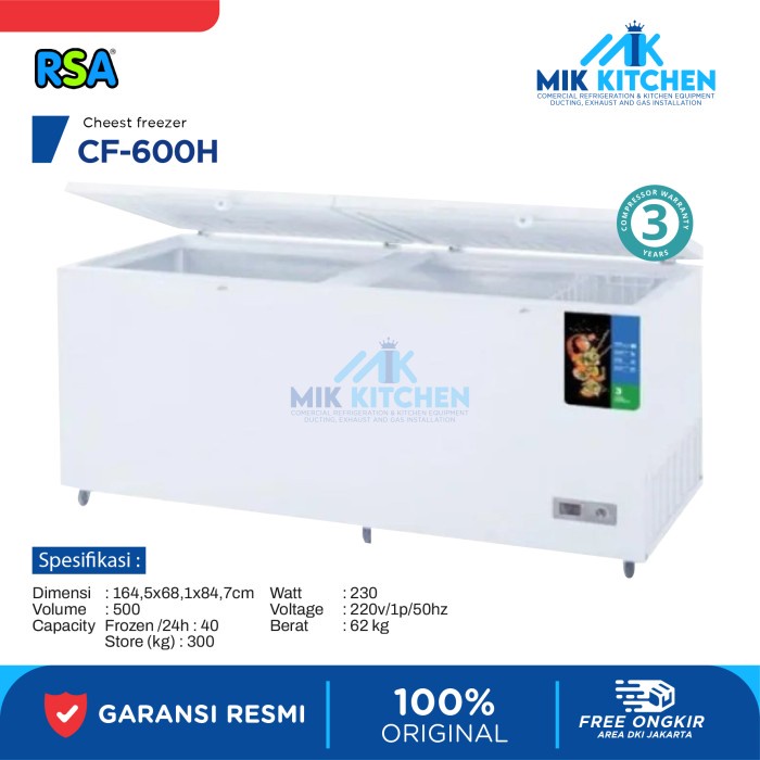 Jual RSA CHEST FREEZER BOX 500 LITER CF-600H / CF 600H / CF 600 H ...