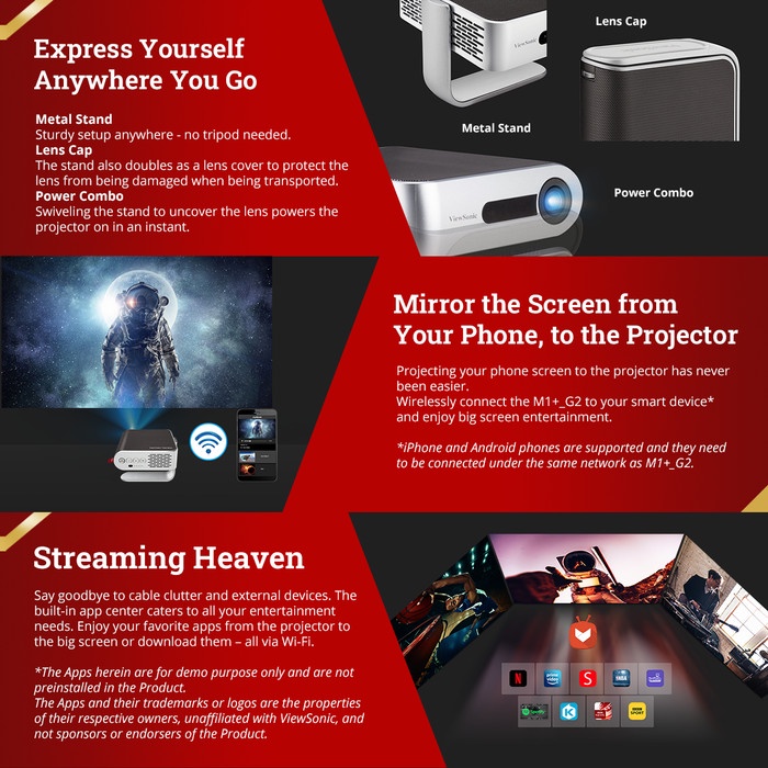 Jual VIEWSONIC M1+_G2 SMART LED PORTABLE PROJECTORBLUETOOTH&WIFI300 LUMEN | Shopee Indonesia