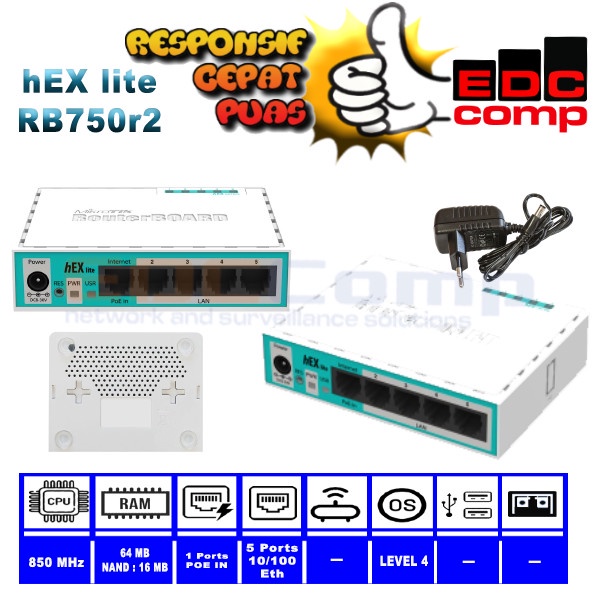 Jual MikroTik Router Indoor RB750r2 / hEX Lite / Router RB750 r2 hEX ...