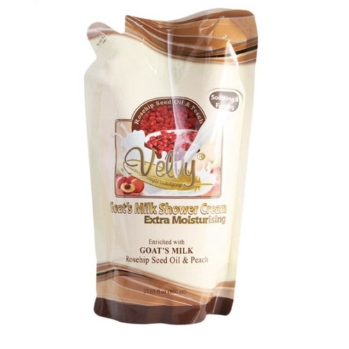 Jual Velvy Goats Milk Shower Cream Rosehip Seed Oil Peach Refill 800 Ml ...
