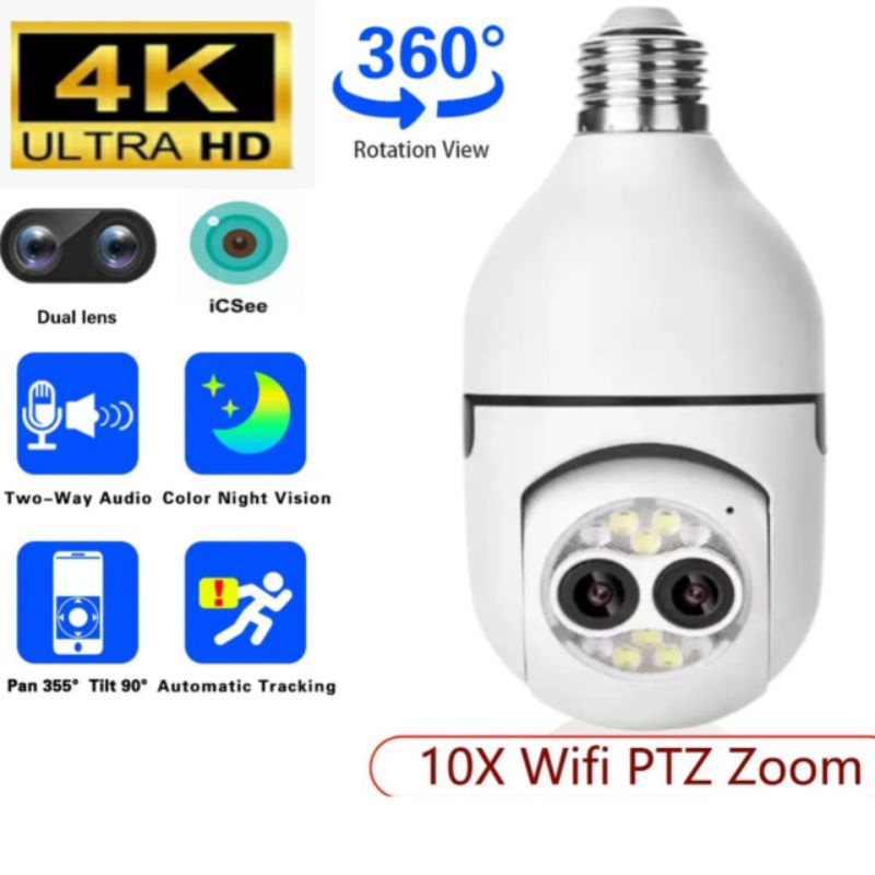 Jual IP Camera ICsee Dual Camera PTZ Bohlam Lampu | Shopee Indonesia