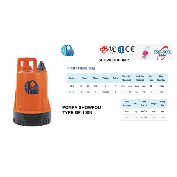 Jual [Original] Pompa Celup Showfou Type Gf-100 100Watt/220V 1 Inch ...