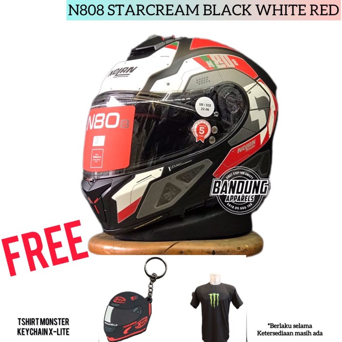 Jual HELM MOTOR FULL FACE NOLAN N808 STARCREAM FLAT BLACK WHITE RED ...