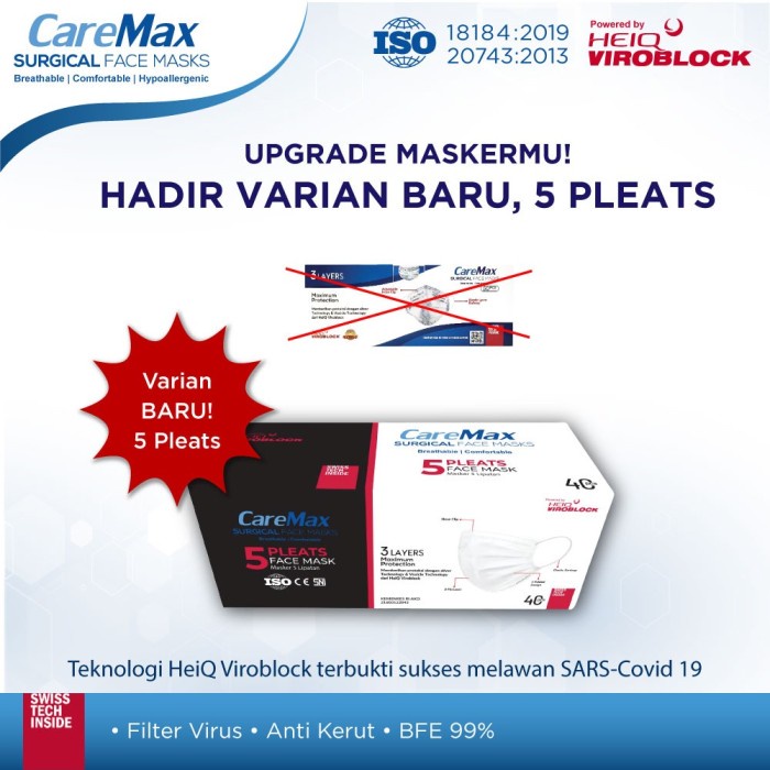 Jual NEW MASKER CAREMAX SURGICAL HEIQ VIROBLOCK CAREMAX ORIGINAL ...
