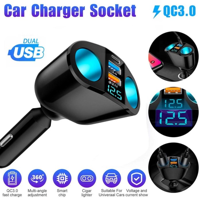 Jual Dual Usb Charger Mobil Pd Port Dengan Socket Lighter Splitter 2 Way Shopee Indonesia