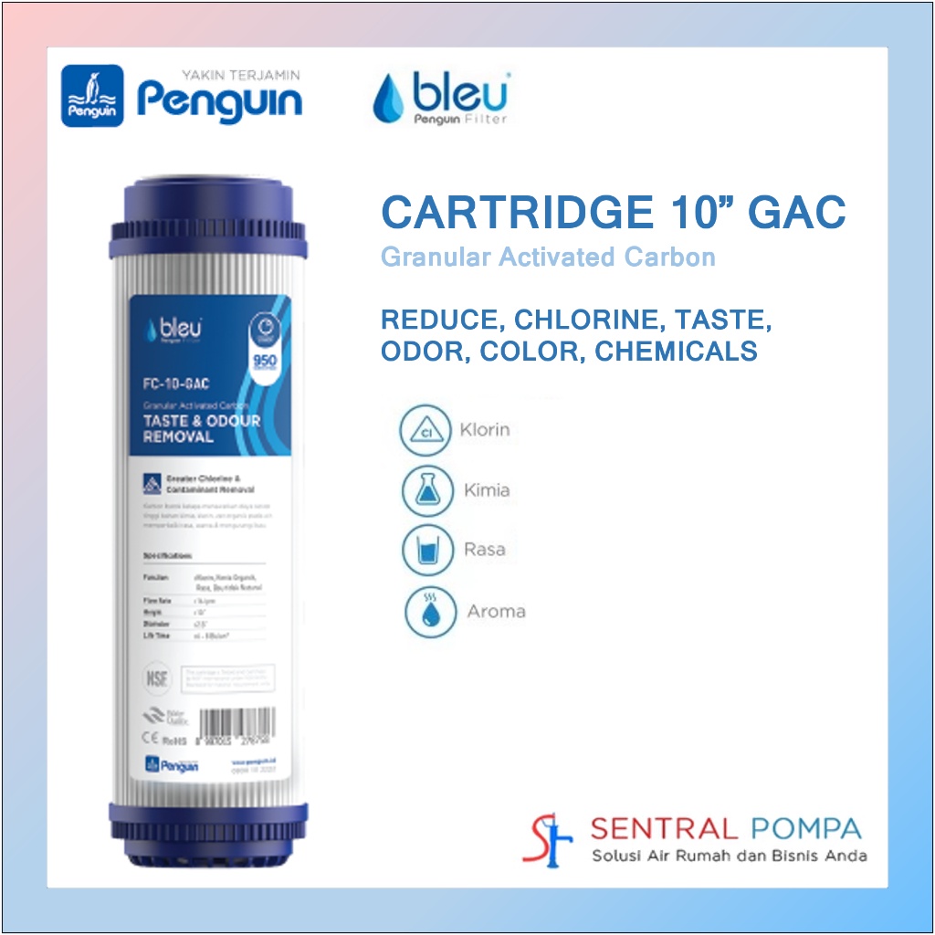 Jual Cartridge Filter Katrid Saringan Air Penguin Bleu 10" FC-10 GAC ...