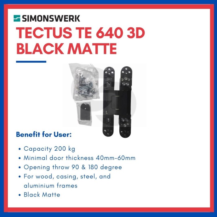 Jual [New] Tectus Concealed Hinges Te 640 3D 200Kg Black Engsel Tanam ...