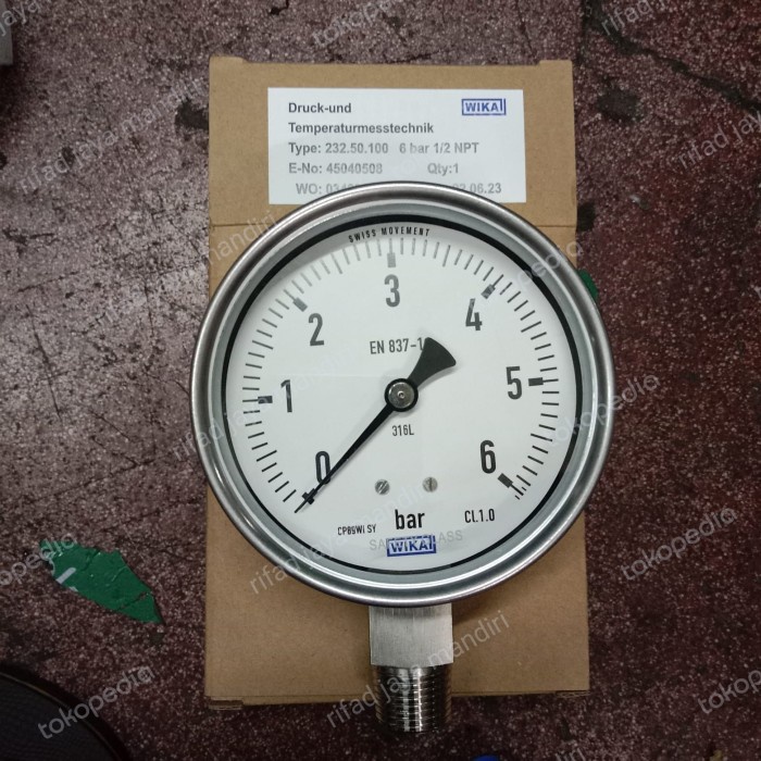 Jual Pressure Gauge Wika 6 Bar Size 4 Inch Full Stainless+ Kalibrasi ...