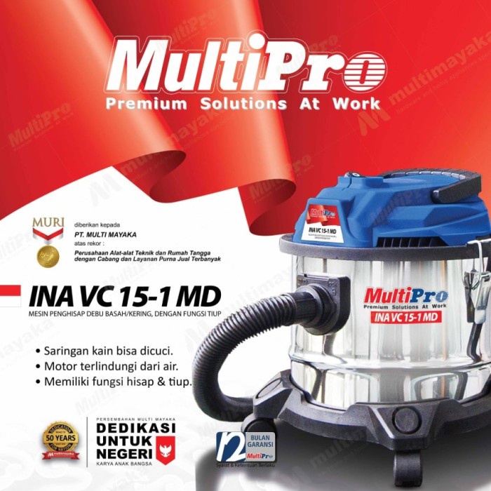Jual MULTIPRO VACUUM CLEANER 3 IN 1 INA VC15-1MD WET & DRY - BLOWER ...
