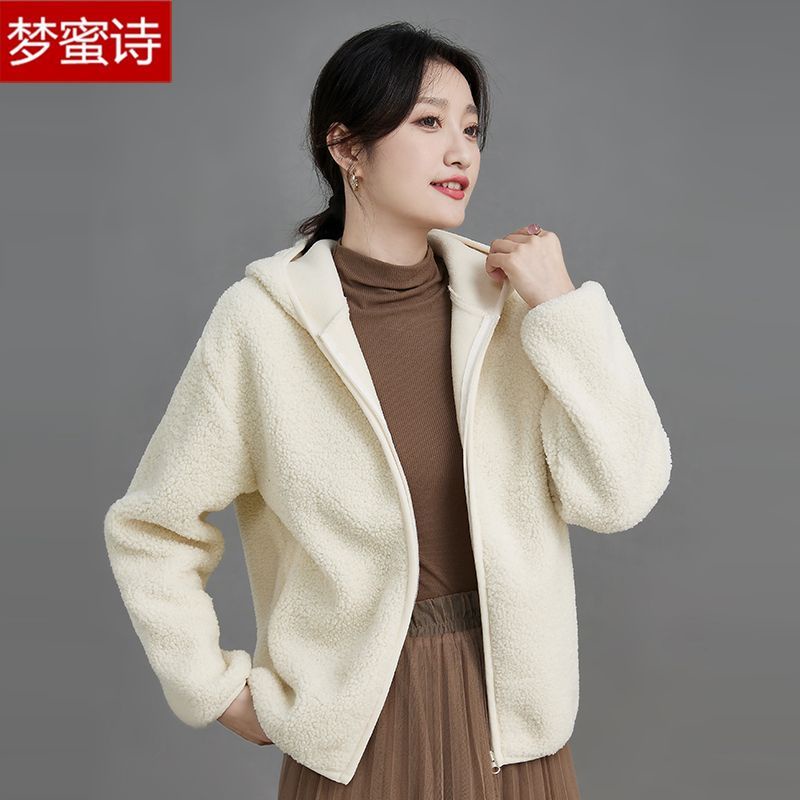 Jual Women's Coat Short Outer Wear Faux Cashmere Hooded Cardigan Top ...