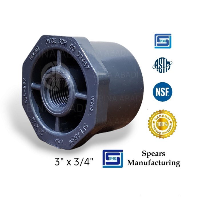Jual [New] Reducer Bushing Pvc 3 X 3/4 Inch Sch 80 Spig X Fipt Ansi ...