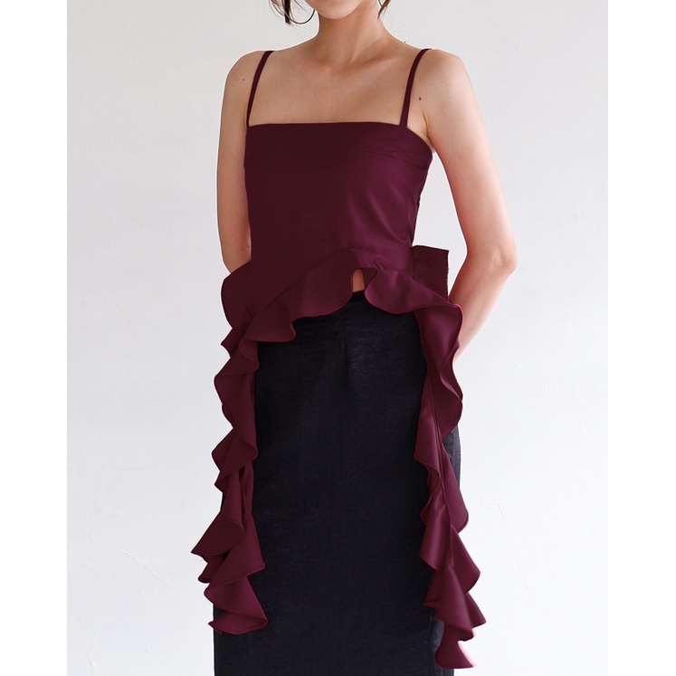 Jual GISELE TOP | RUFFLE ASYMMETRY FRONT SLEEVELESS TANK TOP | Shopee ...