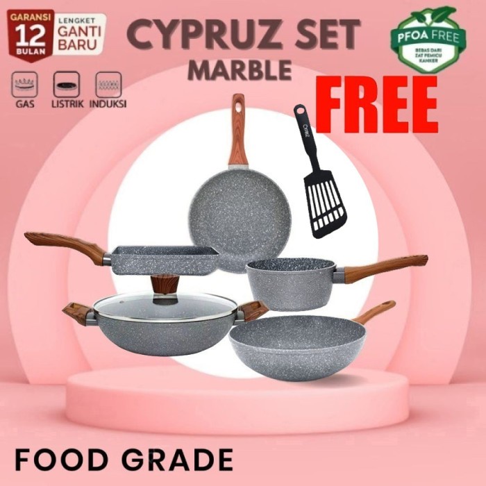 Jual [Baru] Paket Panci Wajan Kuali Cypruz Pan Set Marble Induksi 5Pcs Complete Terbatas ...