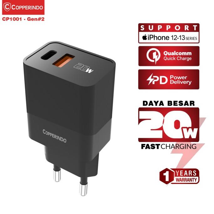 Jual JR960 COPPER PD + QC3.0 Charger 20W Dual Port Fast Charging ...