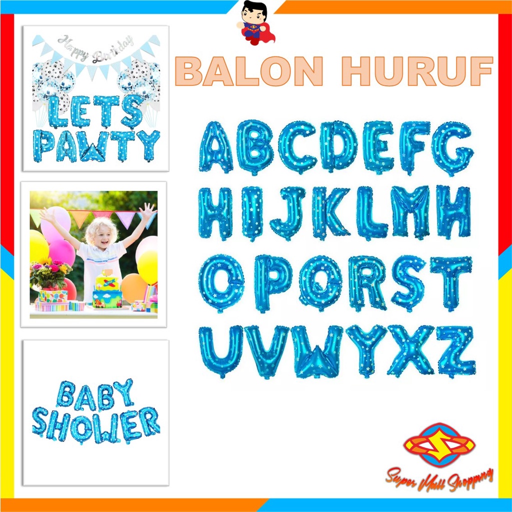 Jual SMS Balon Foil Huruf Motif Bintang ±40cm Ballon Foil Abjad ...