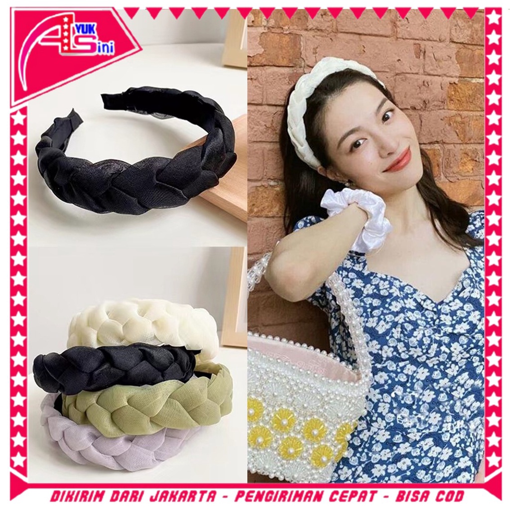 Jual AS Bando Kepang Satin Korea Scrunchie Headband Bandana Polos ...