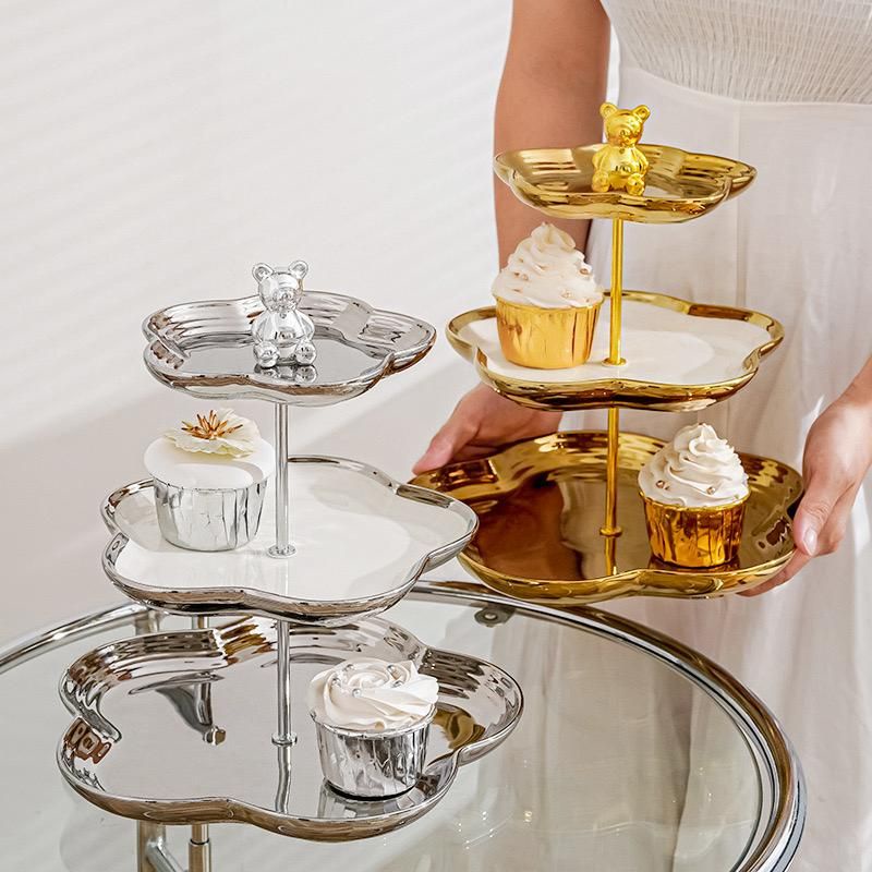 Jual Tempat Kue Susun Gold Silver Beruang Bear Tier susun gold piring tingkat gold piring kue ...