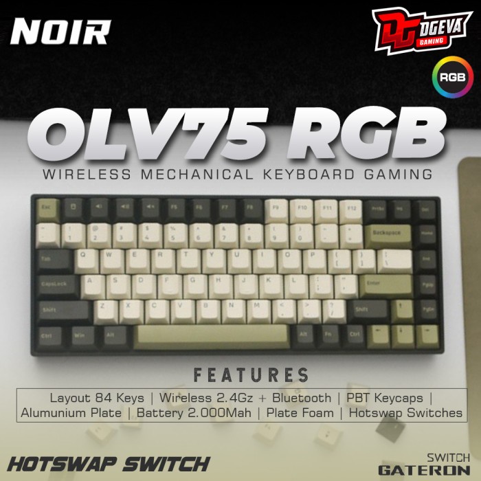 Jual Noir OLV75 Hotswap RGB LED 75% Wireless Bluetooth Mechanical ...