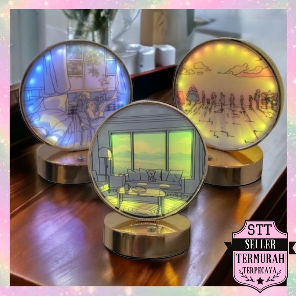 Jual STT Lampu Warna Cermin LED Bulat Lukisan Cahaya Ornamen Meja ...