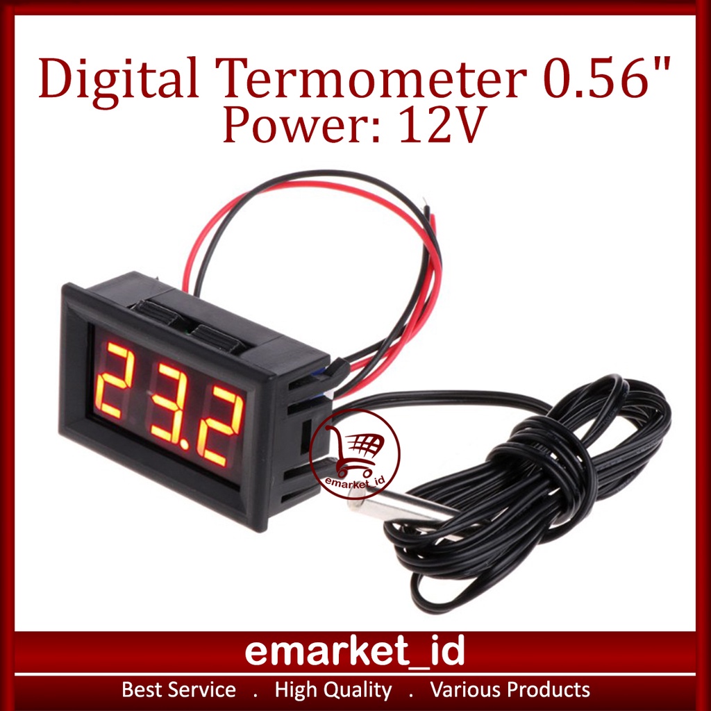 Jual Digital Termometer LED DC 12V with Probe Sensor 0.56 inci ...
