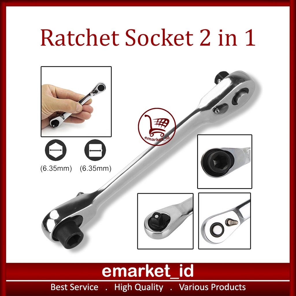Jual Mini Ratchet Socket 2 in 1 / Kunci Sok 6.35mm Pas Ring L 1/4 inch ...
