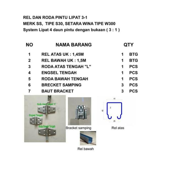 Jual Rel Dan Roda Lipat Utk 3Pintu Lebar Pintu Mak 73Cm | Shopee Indonesia