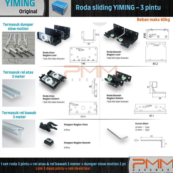 Jual Yiming 3Mtr Rel Sliding Pintu Geser Atas Bawah Beban 50 Kg | Shopee Indonesia