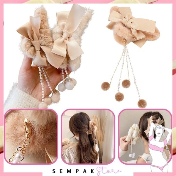 Jual SS Jepit Rambut Wanita Motif Pita Rumbai Jedai Bulu Pompom Gaya ...