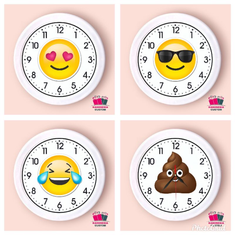 Jual Jam dinding kaca custom logo emoji emoticon emot stiker lampu LED ...