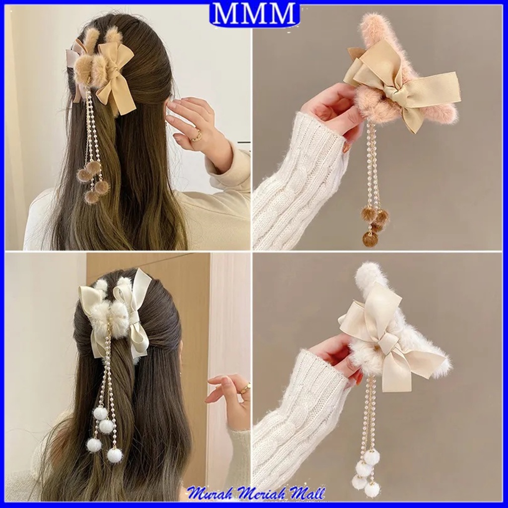 Jual MMM Jepit Rambut Wanita Pita Rumbai Jedai Bulu Pom pom Gaya Korea ...